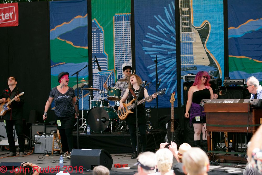 Karen Lovely with Lisa Mann and Ben Rice at the Waterfront Blues ...
